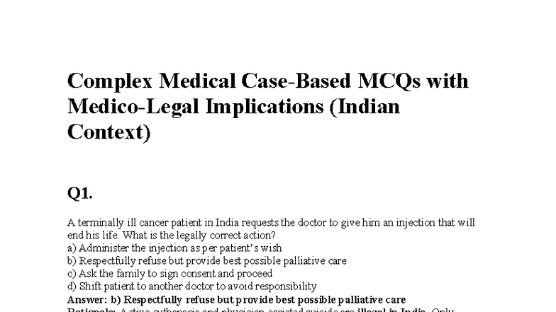 Complex Medical MCQs on Patient Safety (Indian Context) - Studocu
