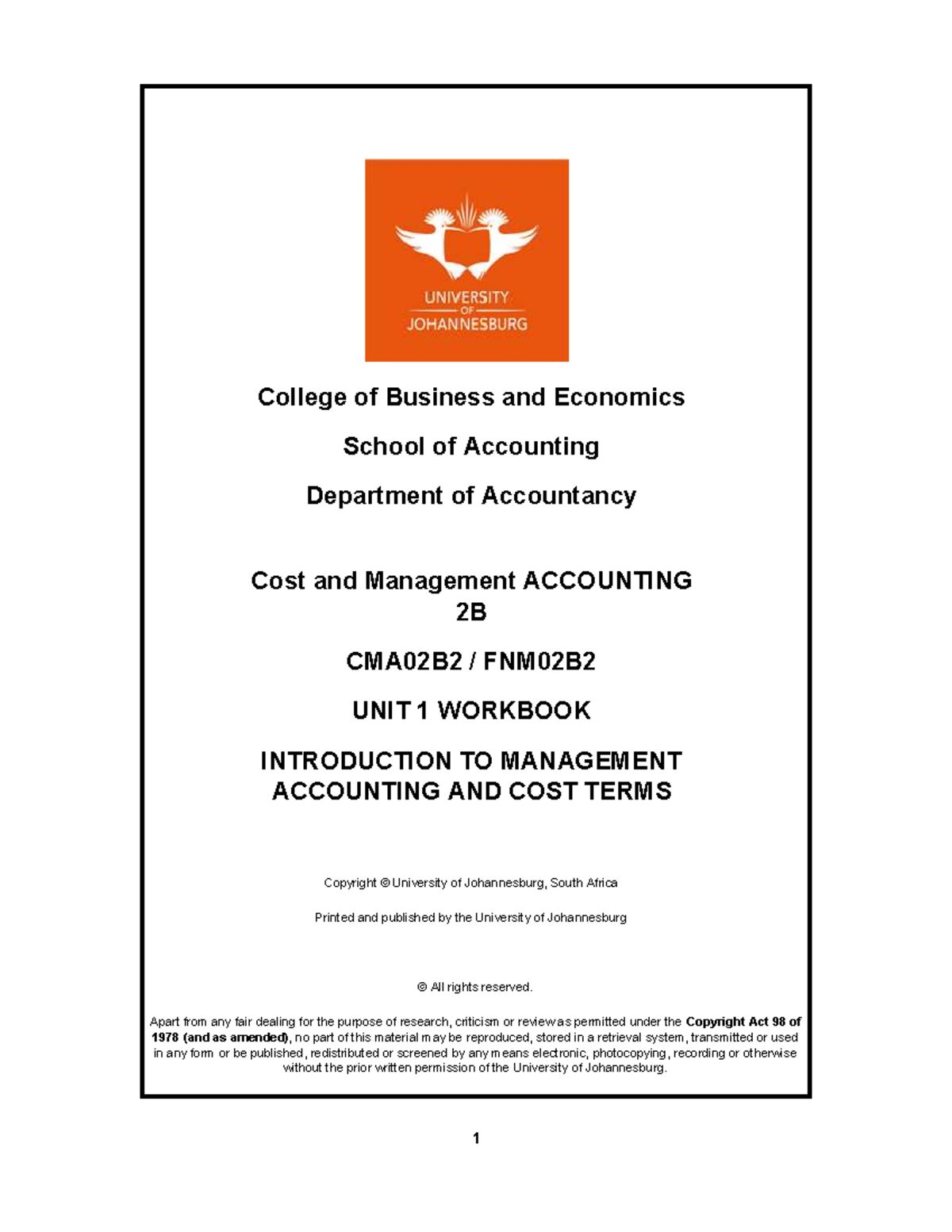 CMA02B2 2B Unit 1 Management Accounting Workbook - Studocu