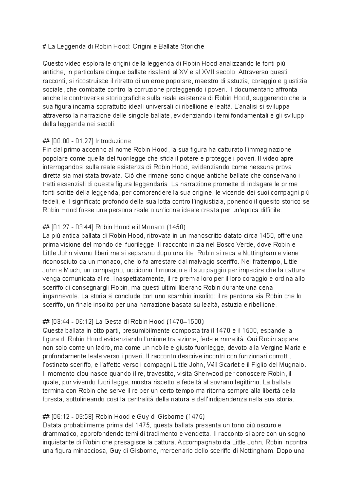 # La Leggenda di Robin Hood: Origini e Ballate Storiche (Analisi) - Studocu
