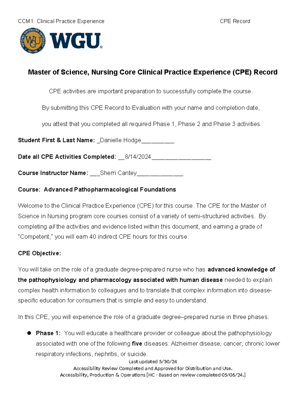CPE Record - Master of Science, Nursing Core Clinical Practice ...