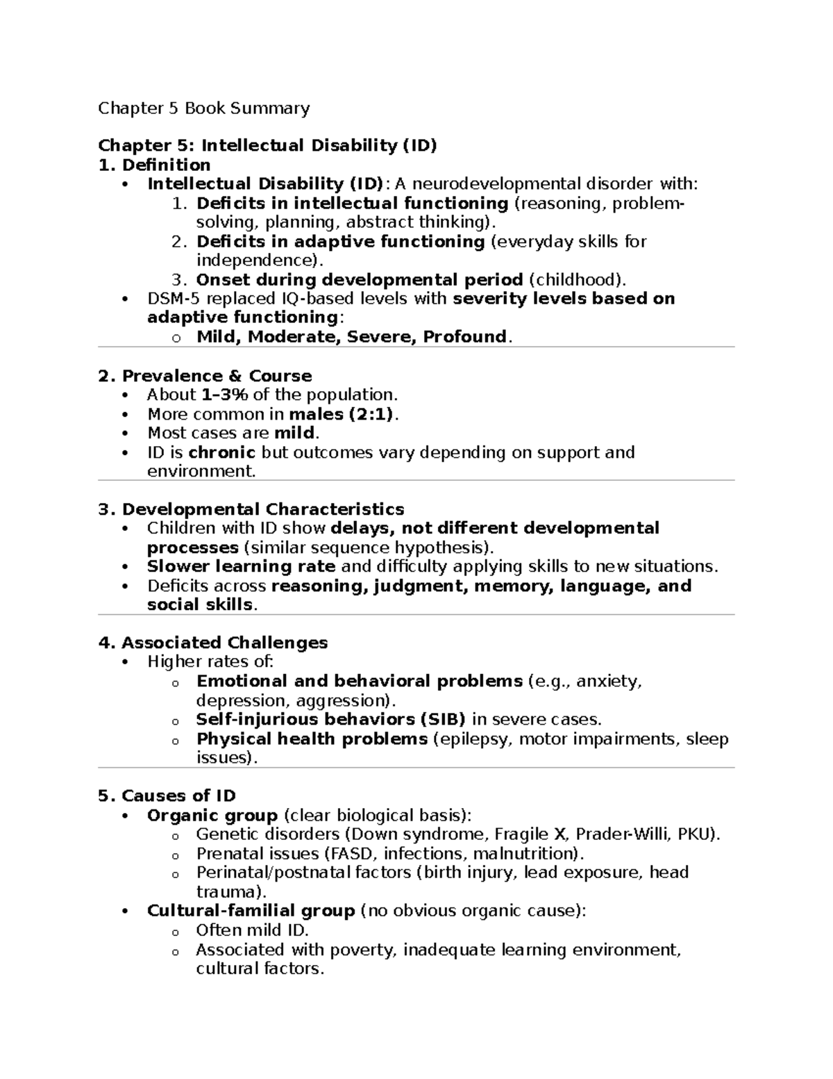 Chapter 5 Summary: Understanding Intellectual Disability (ID) - Studocu