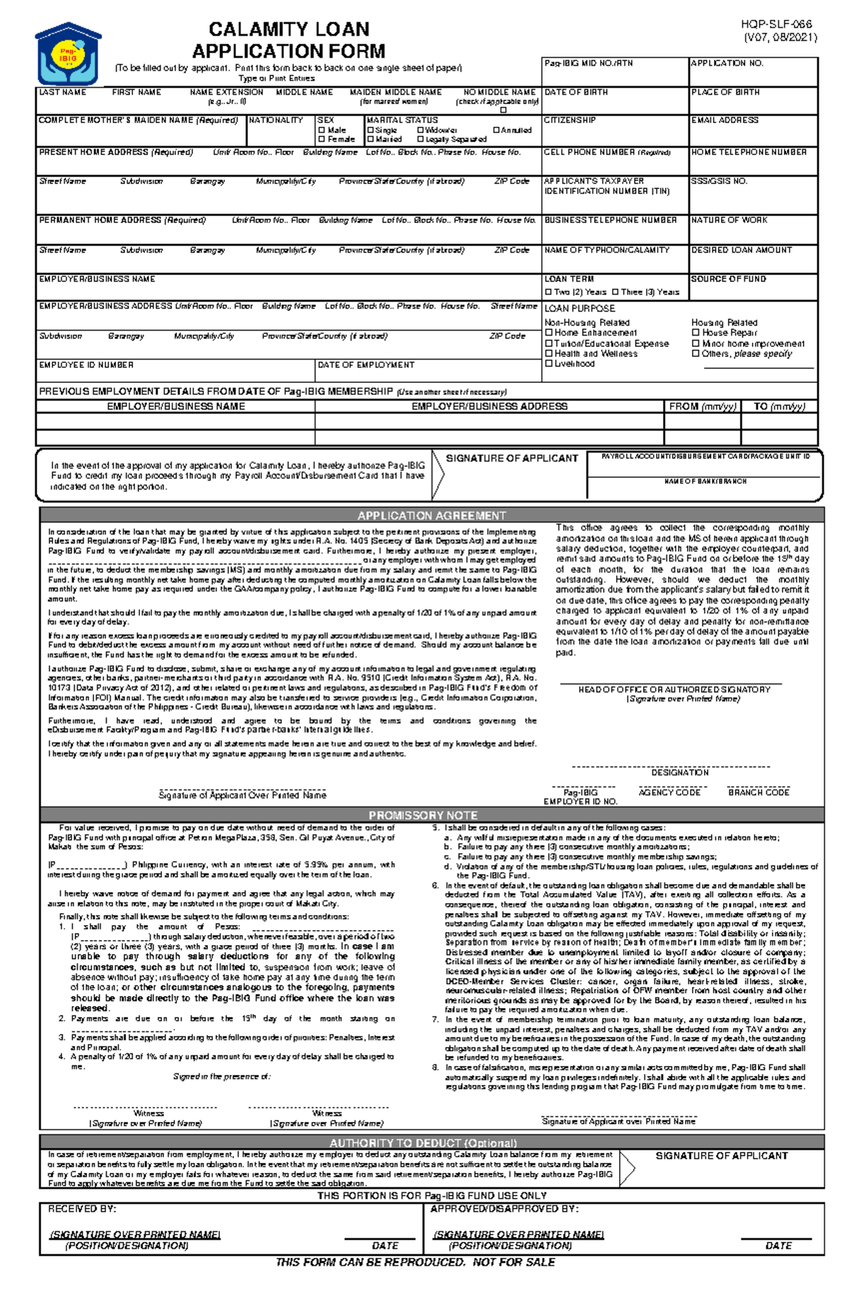 Pag-IBIG Calamity Loan Application Form V07 - Studocu