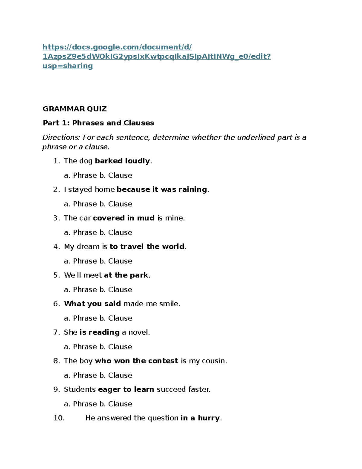 English Language Quiz: Grammar, Noun Functions & Agreement - Studocu
