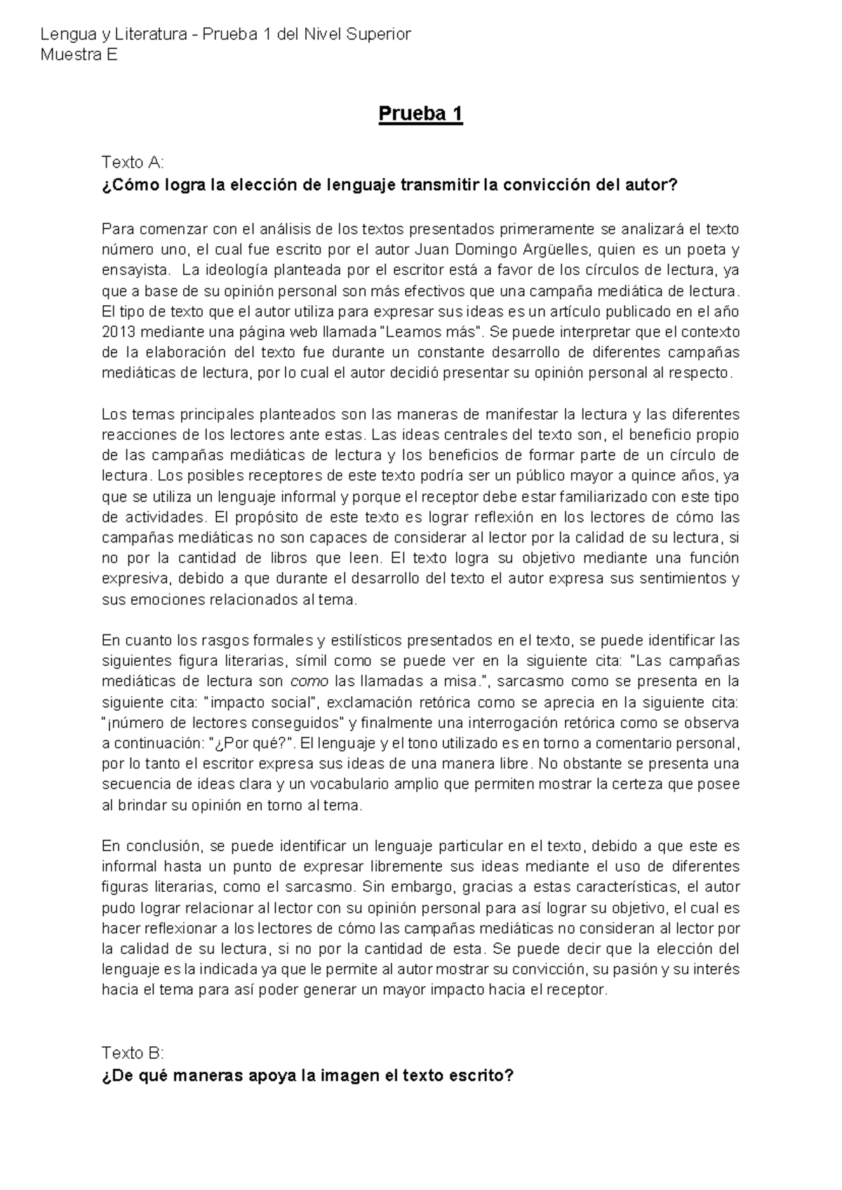 1 - Muestra E -Lengua y Literatura Prueba 1 IB- Prueba 1 Texto A: ¿Cómo ...