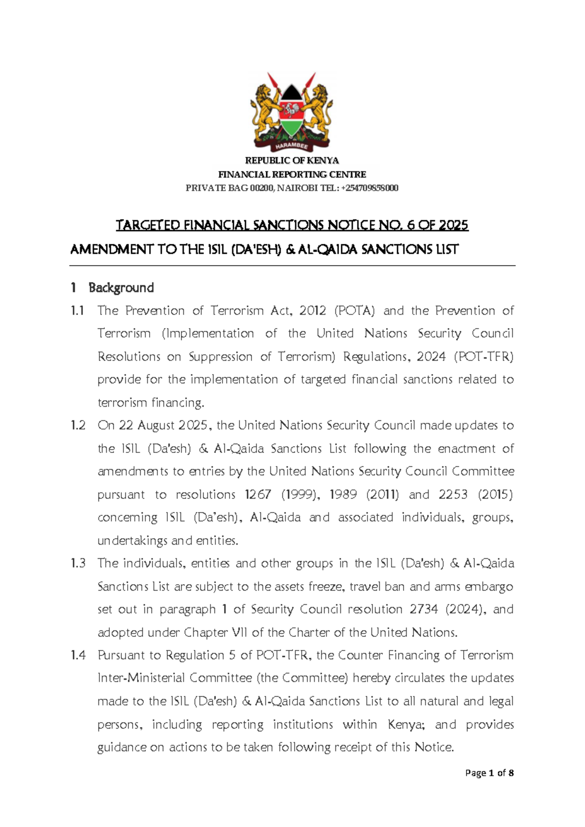 Targeted Financial Sanctions Notice No. 6 of 2025: ISIL List Amendments ...