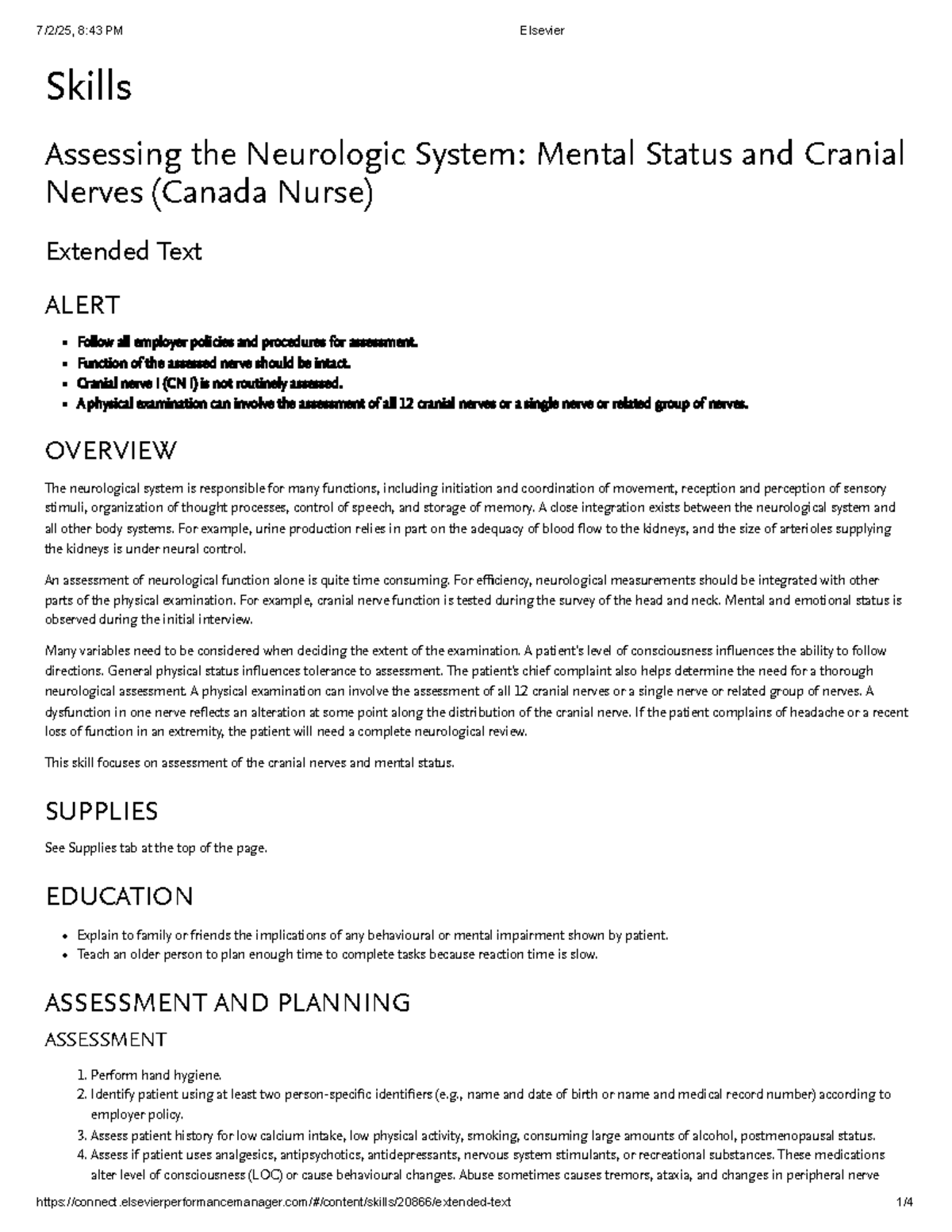 Assessing the Neurologic System: Mental Status & Cranial Nerves (Canada ...