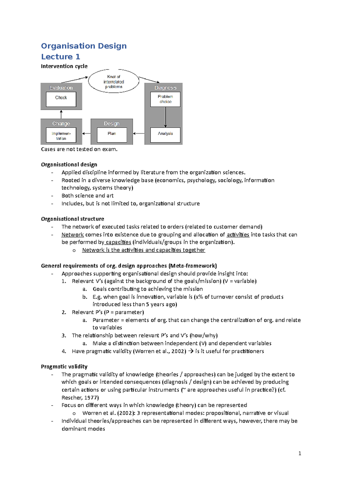 Organisation Design Lectures: Key Frameworks and Concepts - Studeersnel