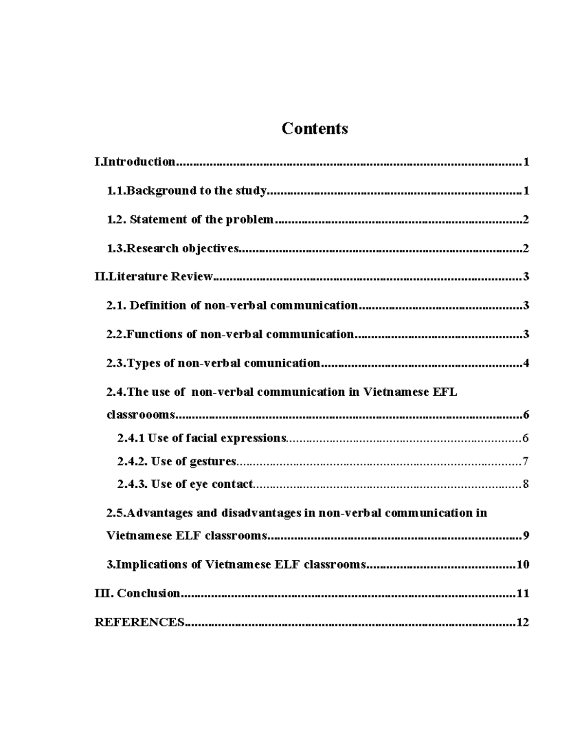 Contents - Non-Verbal Communication in Vietnamese EFL Classrooms (BA ...