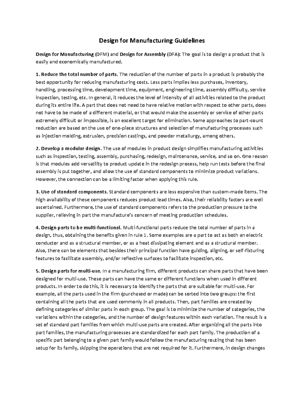 Design for Manufacturing Guidelines - Reduce the total number of parts ...