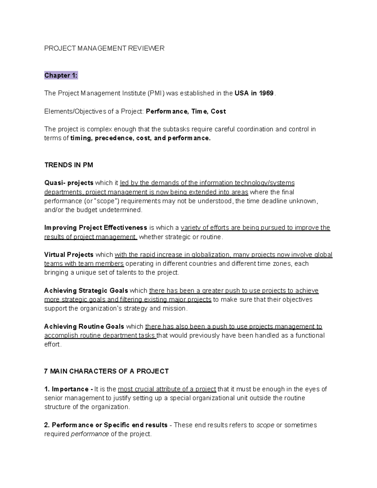PM Reviewer: Key Concepts in Project Management (Chapters 1-7) - Studocu