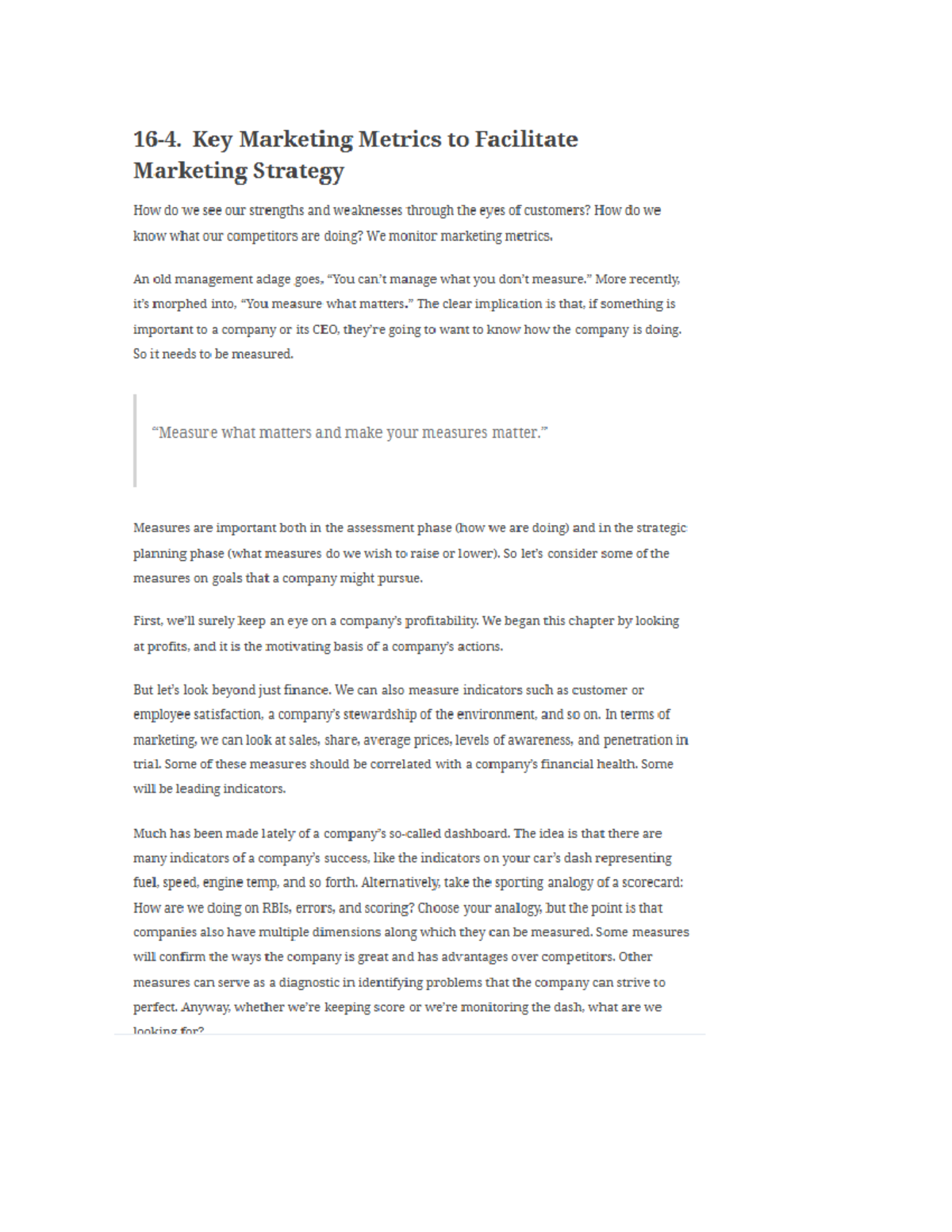 Key Marketing Metrics for Strategic Planning: Chapters 16 & 17 - Studocu