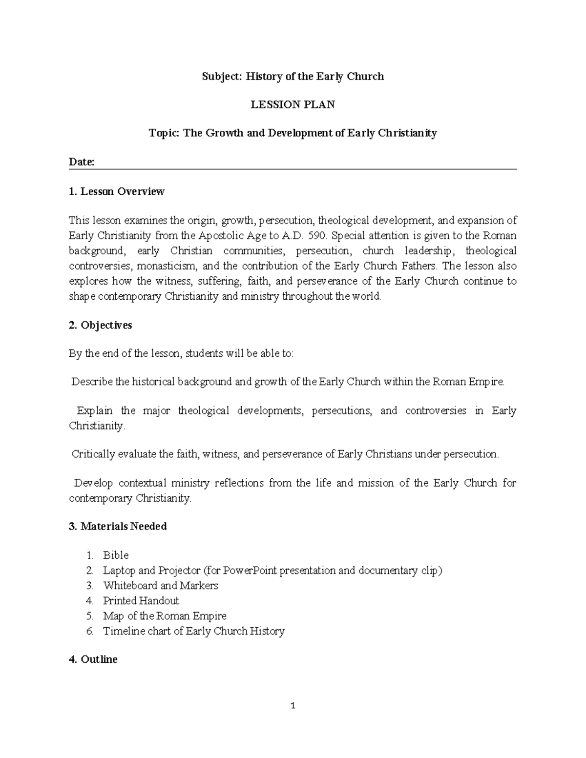 HIST 101: Lesson Plan on the Growth of Early Christianity - Studocu