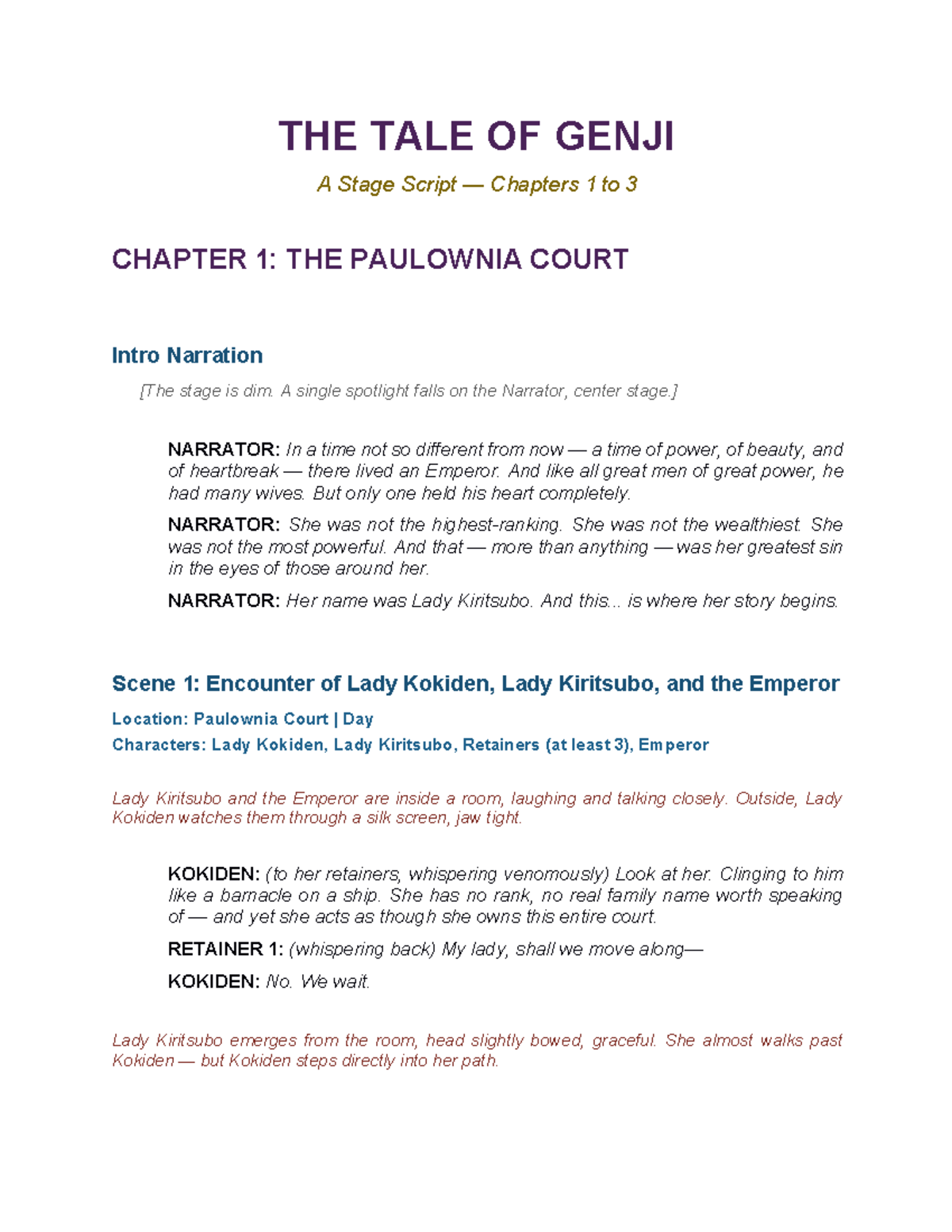 The Tale of Genji: Stage Script Notes for Chapters 1-3 - Studocu