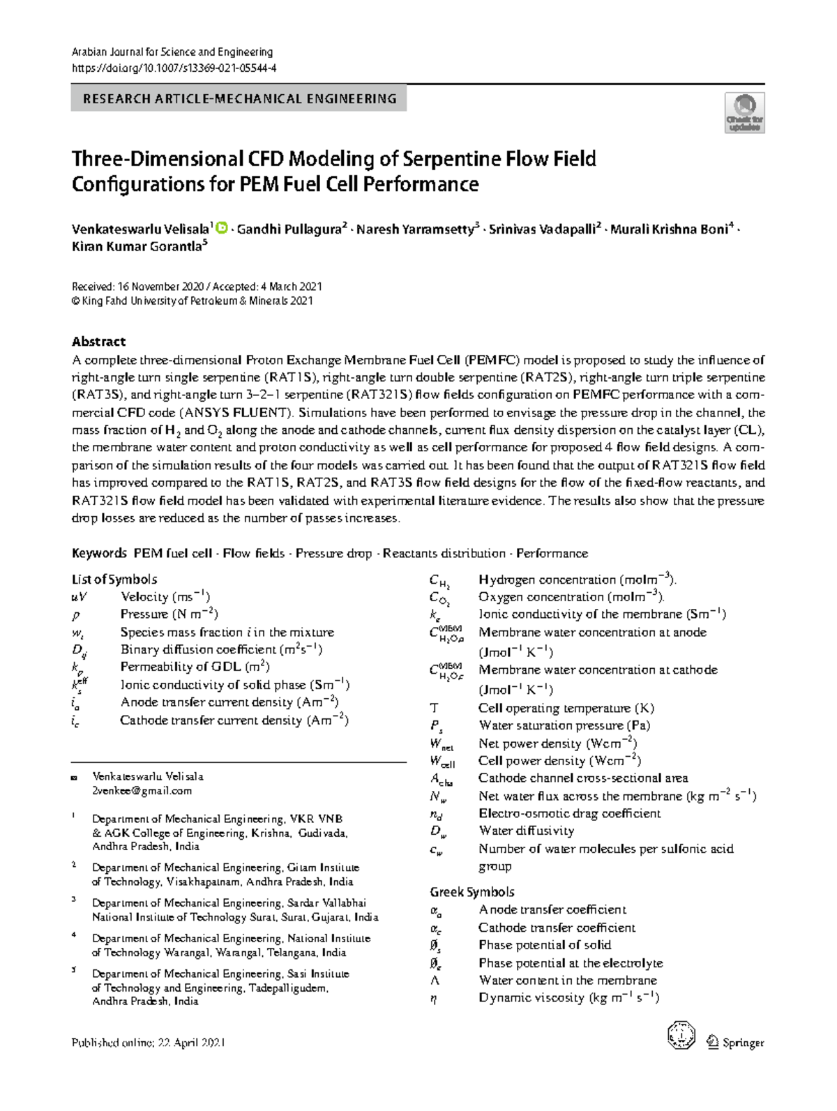 CFD Modeling of Serpentine Flow Fields for PEM Fuel Cell Performance ...