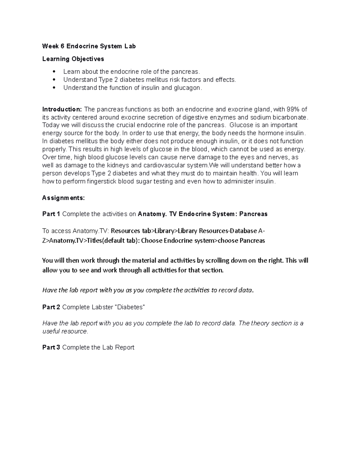 Final Report for BIOS252 Week 6 Lab: Endocrine System & Diabetes - Studocu
