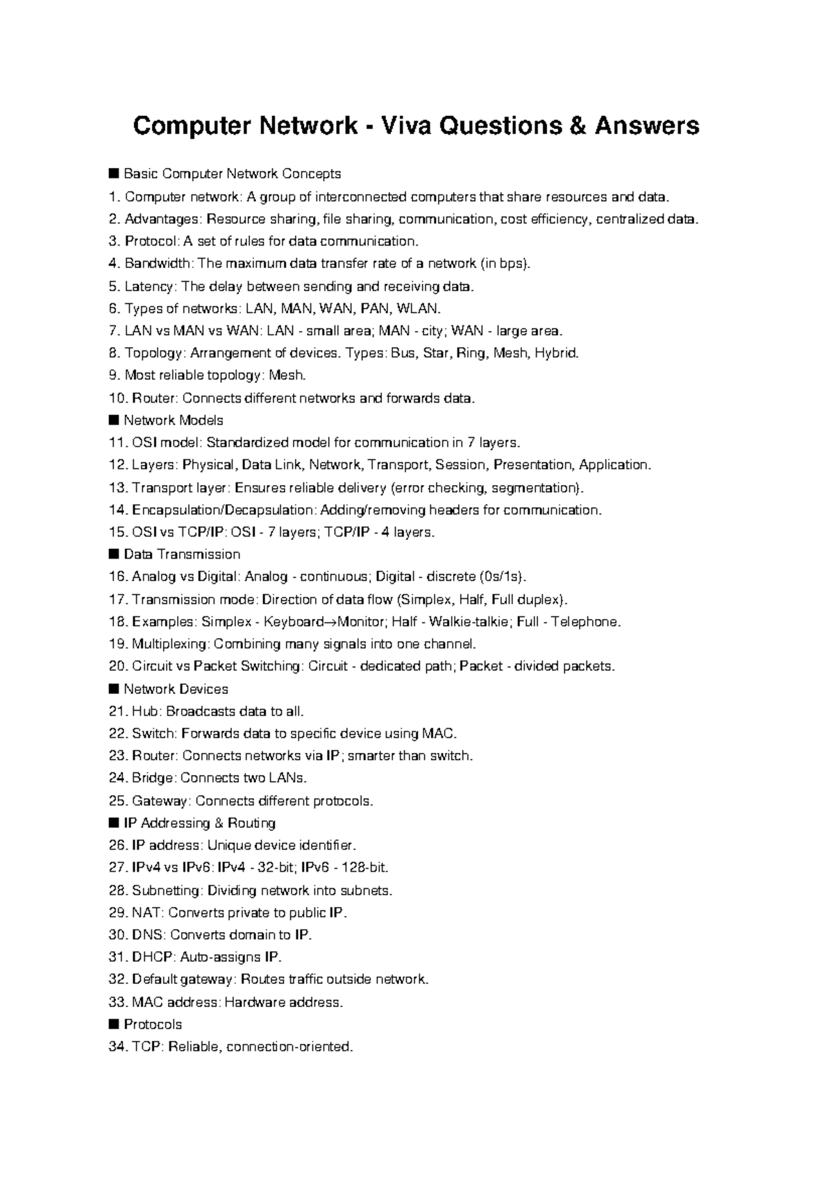 Computer Network - Viva Q&A Guide for Students - Studocu