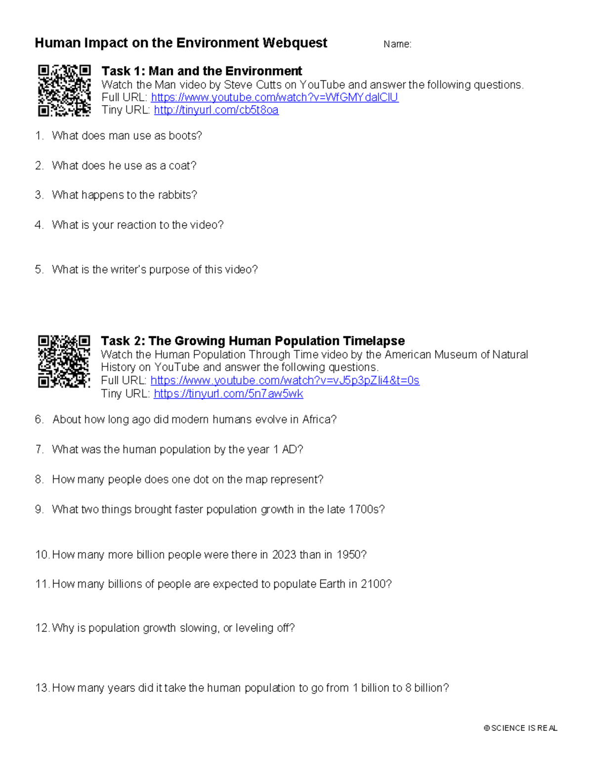 Human Impact on the Environment Webquest (SCI 101) - Tasks & Questions ...