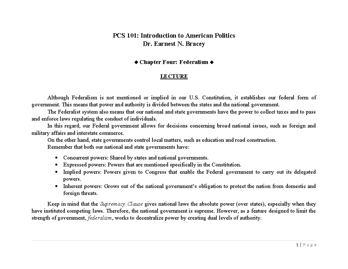 Federalism Overview: Key Concepts and Government Structures (PCS 101 ...