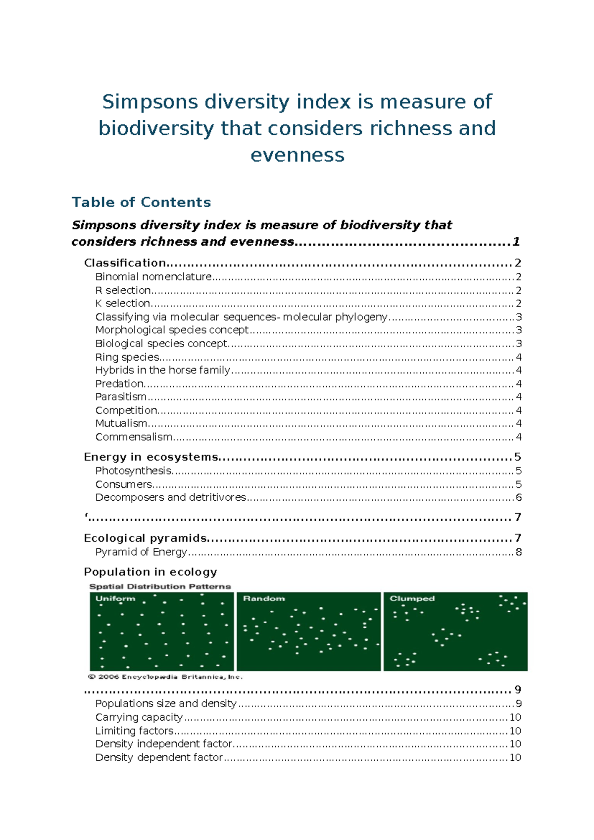 BIOL101: Simpsons Diversity Index & Key Concepts in Ecology - Studocu