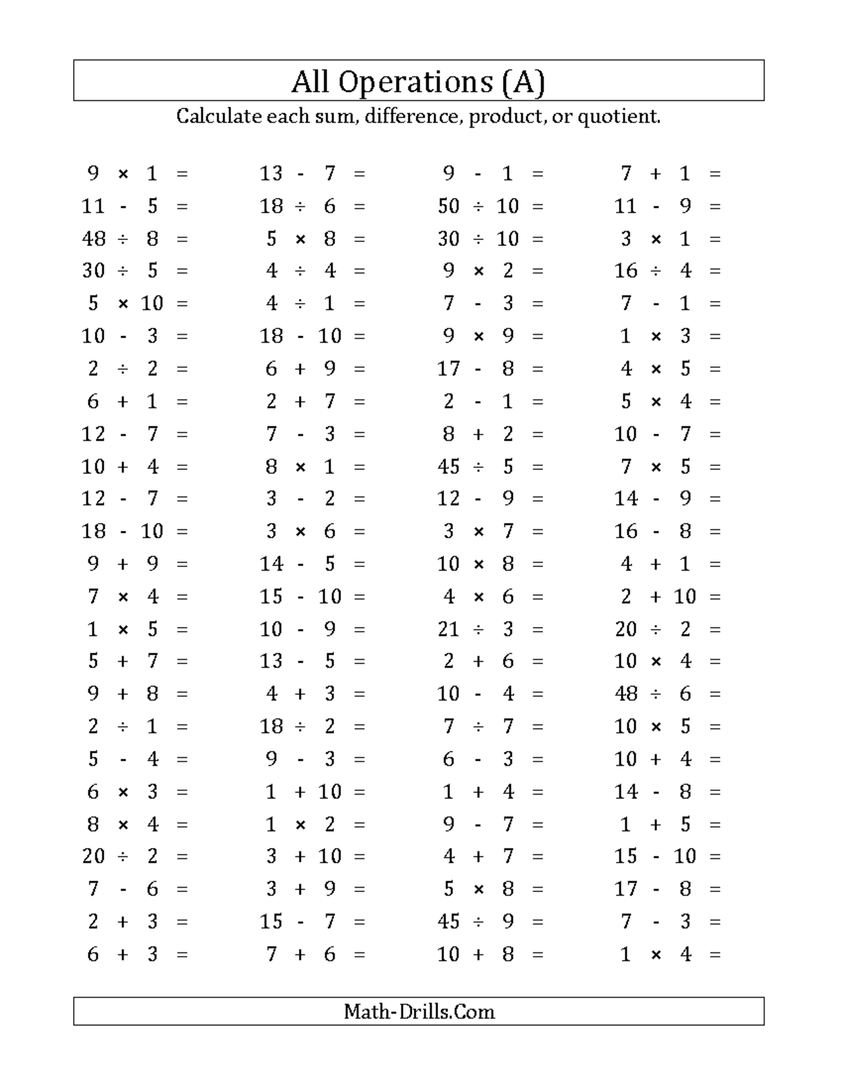 MATH 102 - All Operations Drill 1 to 10 - Studocu