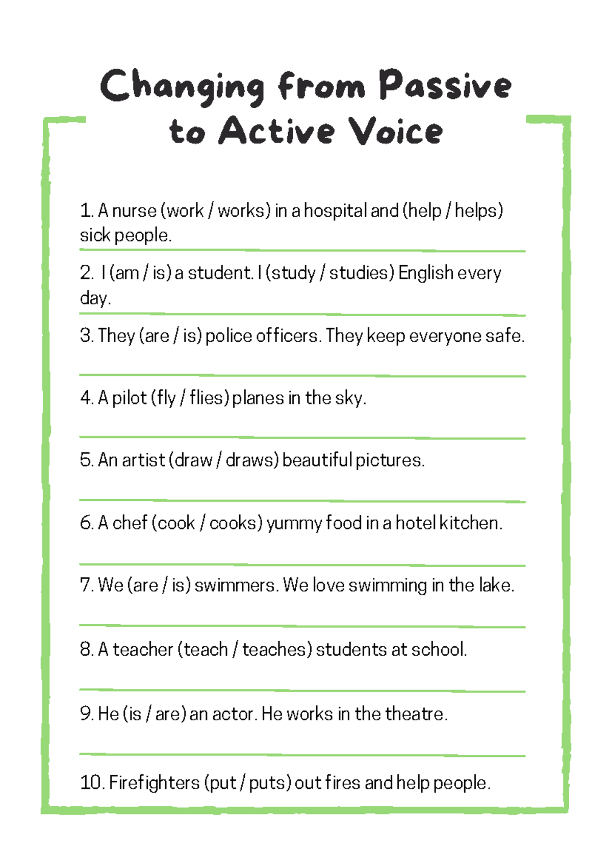 Active Voice Practice Exercises for English Learners - Studocu