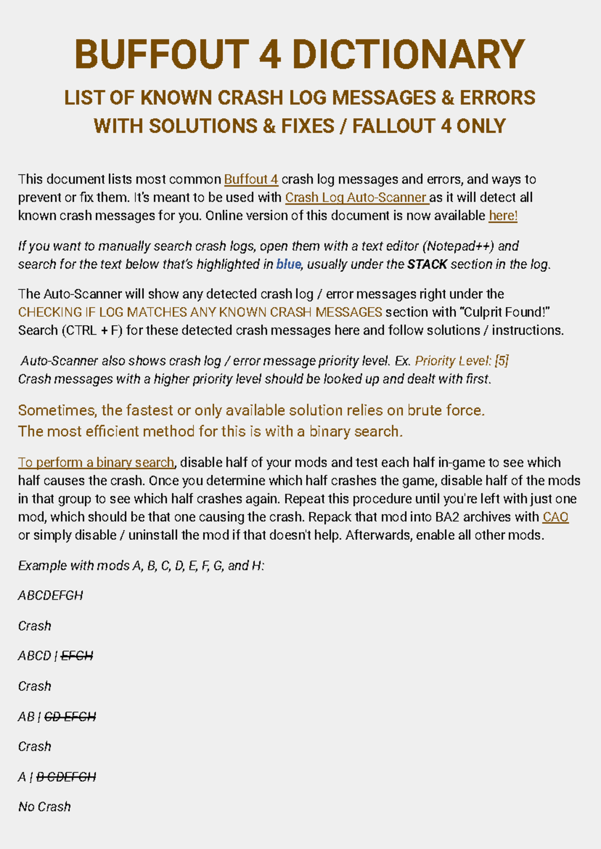 Buffout 4 Crash Log Guide: Messages, Errors & Solutions (FO4) - Studocu