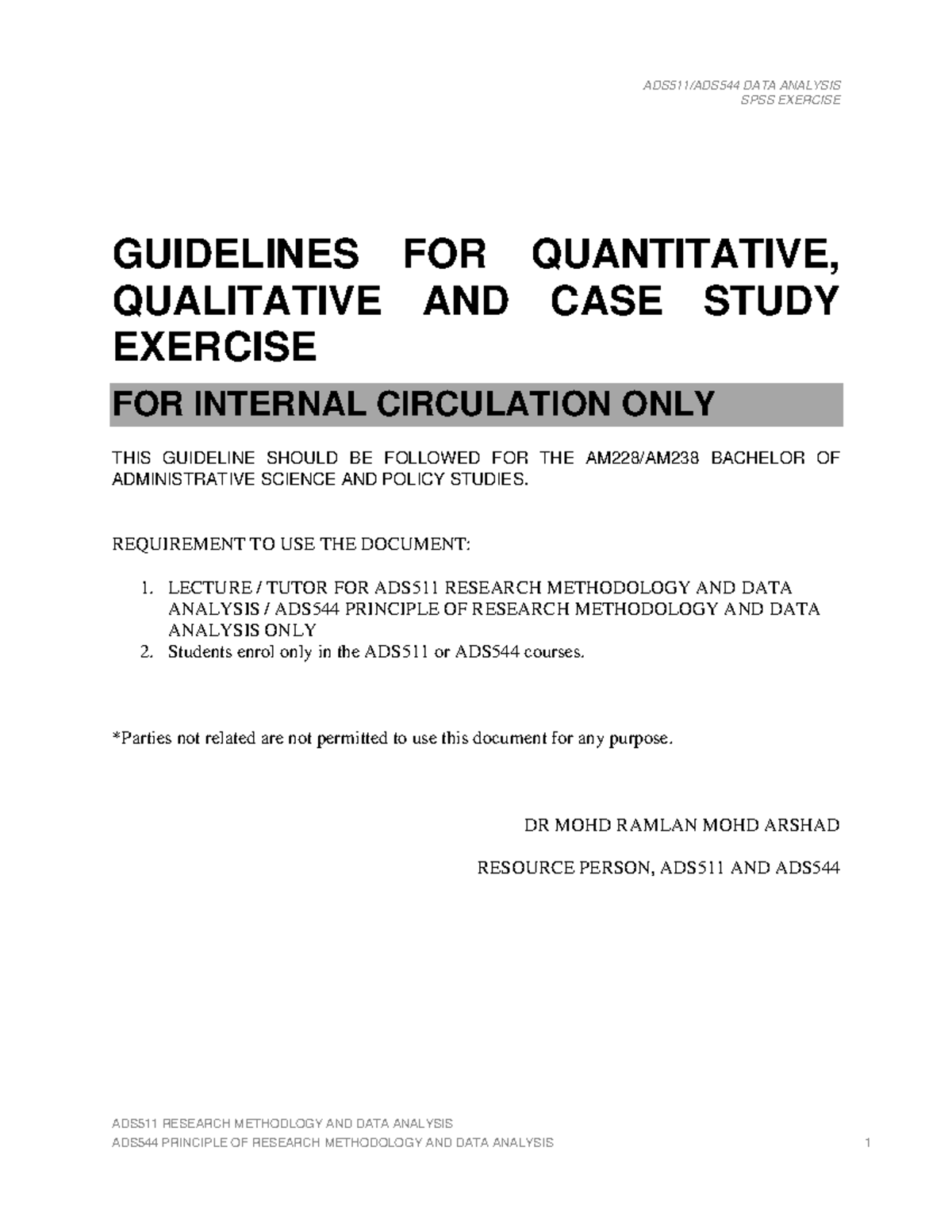 ADS511 & ADS544 SPSS Data Analysis Exercise Guidelines for Students ...