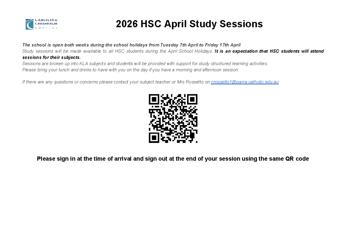 CCC 2026 HSC April Holiday Study Sessions Schedule - Studocu