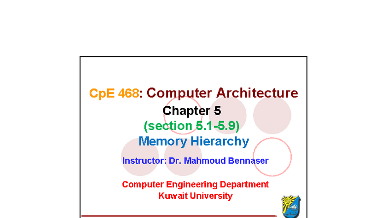 CpE 468: Computer Architecture Chapter 5 - Memory Hierarchy Insights - Studocu