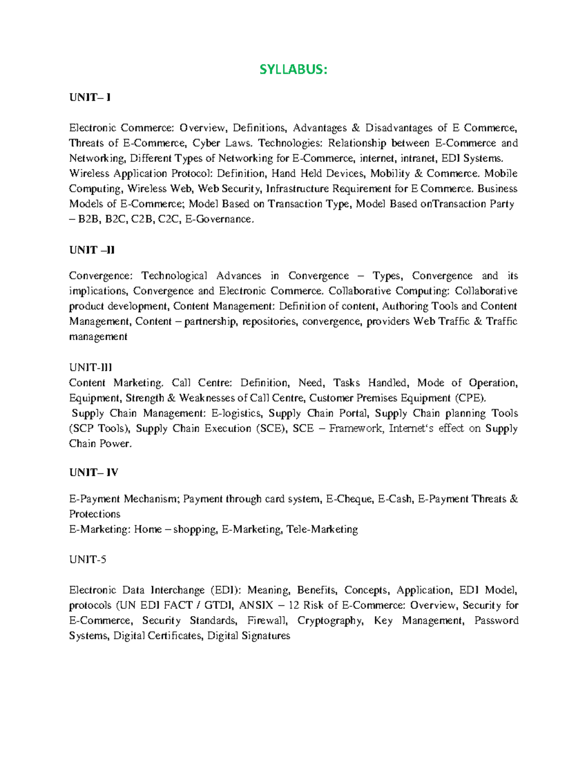 Ecommerce Course Notes: Comprehensive Guide to ALL Units - Studocu