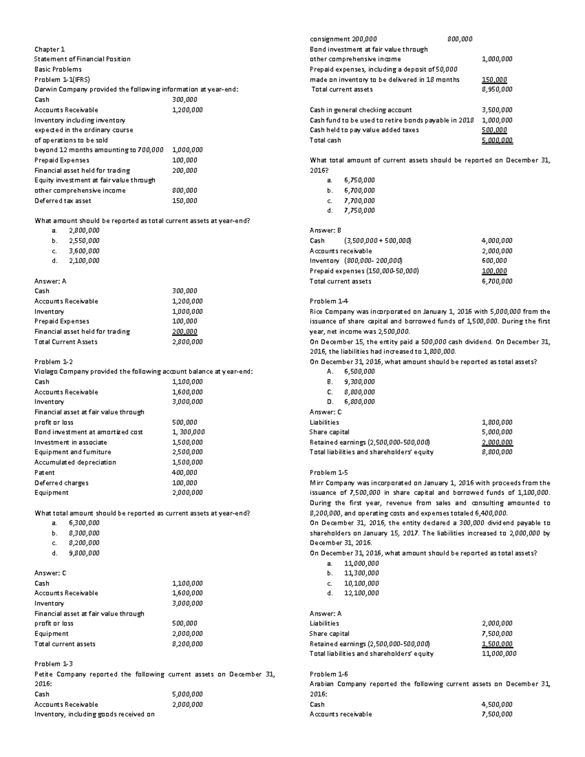 Chapter 1: 17 Financial Statement Problems (IFRS) - Studocu