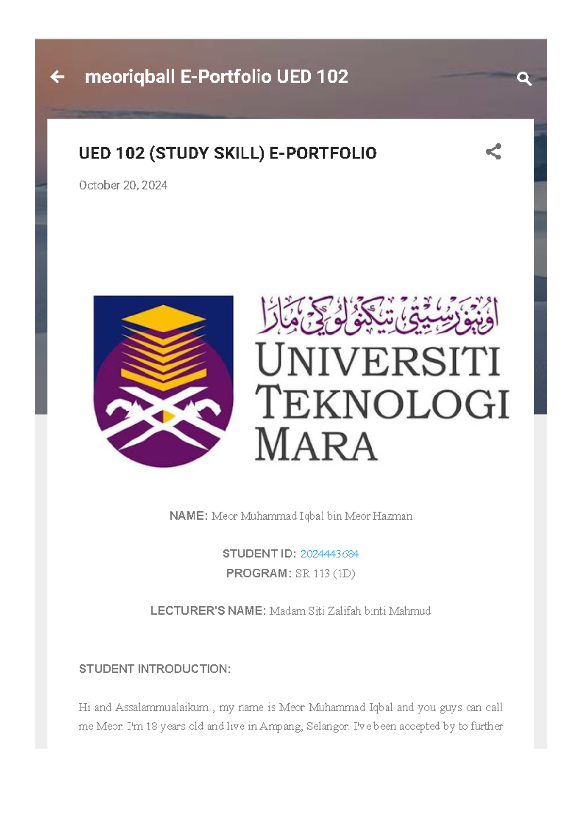 UED 102 Study Skills Assignment: Strategies for Academic Success - Studocu