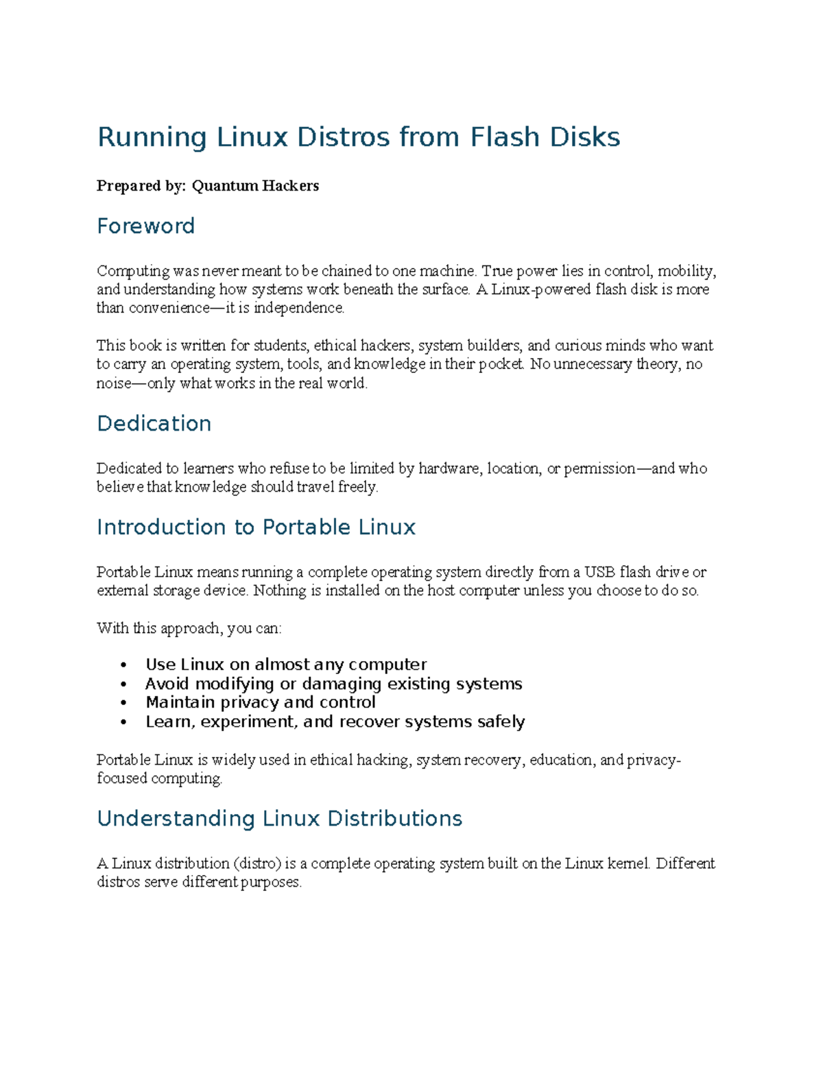 USB LIVE BOOT: Running Linux Distros Without Hardware Interaction - Studocu