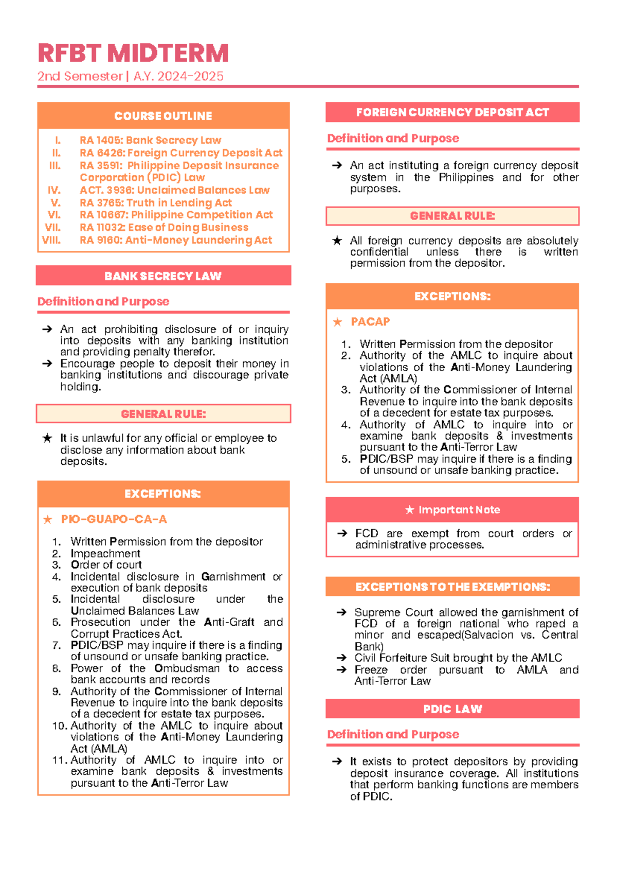 RFBT Midterm Course Outline: Key Laws on Bank Secrecy & Competition ...