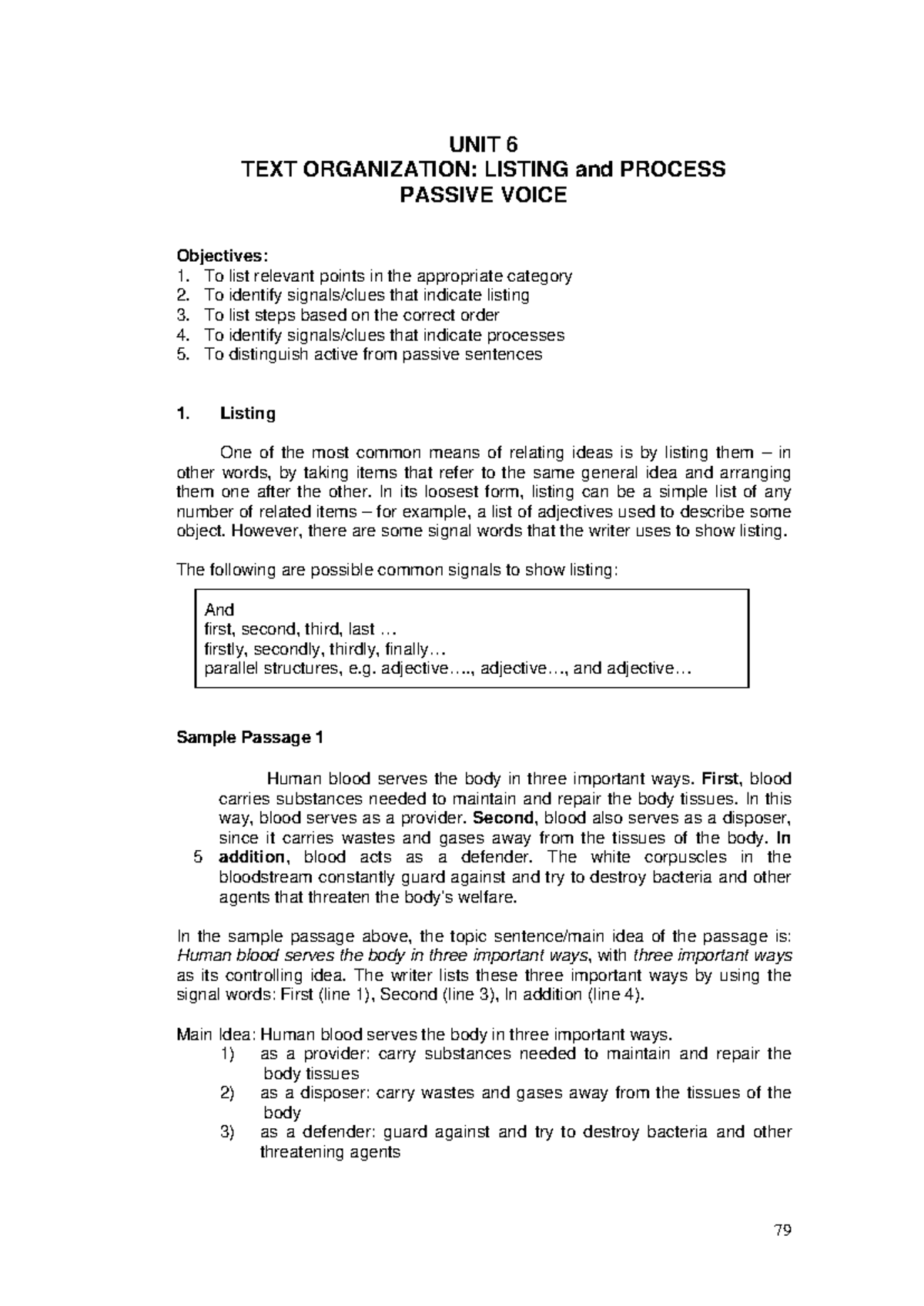 **Unit 6: Text Organization - Listing, Process, and Passive Voice ...