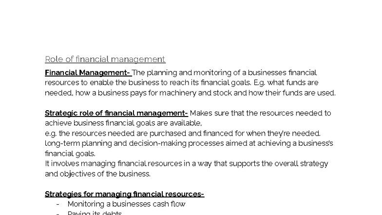 Business Studies Notes: Finance Management Strategies and Objectives ...