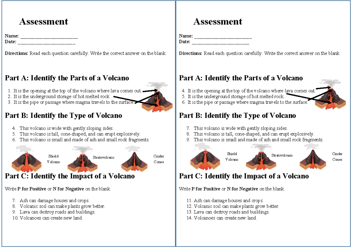 Volcanoes Assessment: Parts, Types, and Impacts - Studocu