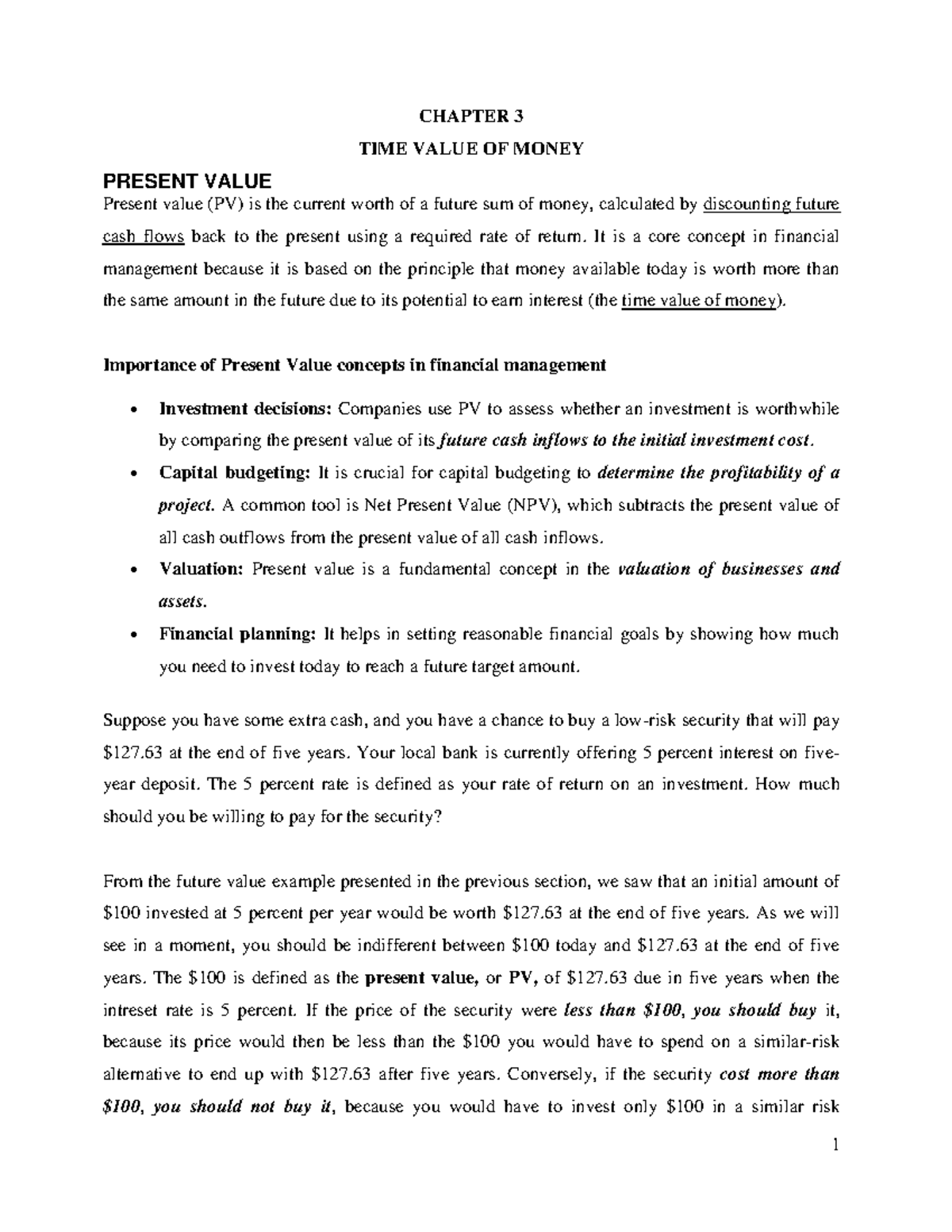 CHAPTER 3: TIME VALUE OF MONEY - PRESENT VALUE EXPLAINED - Studocu