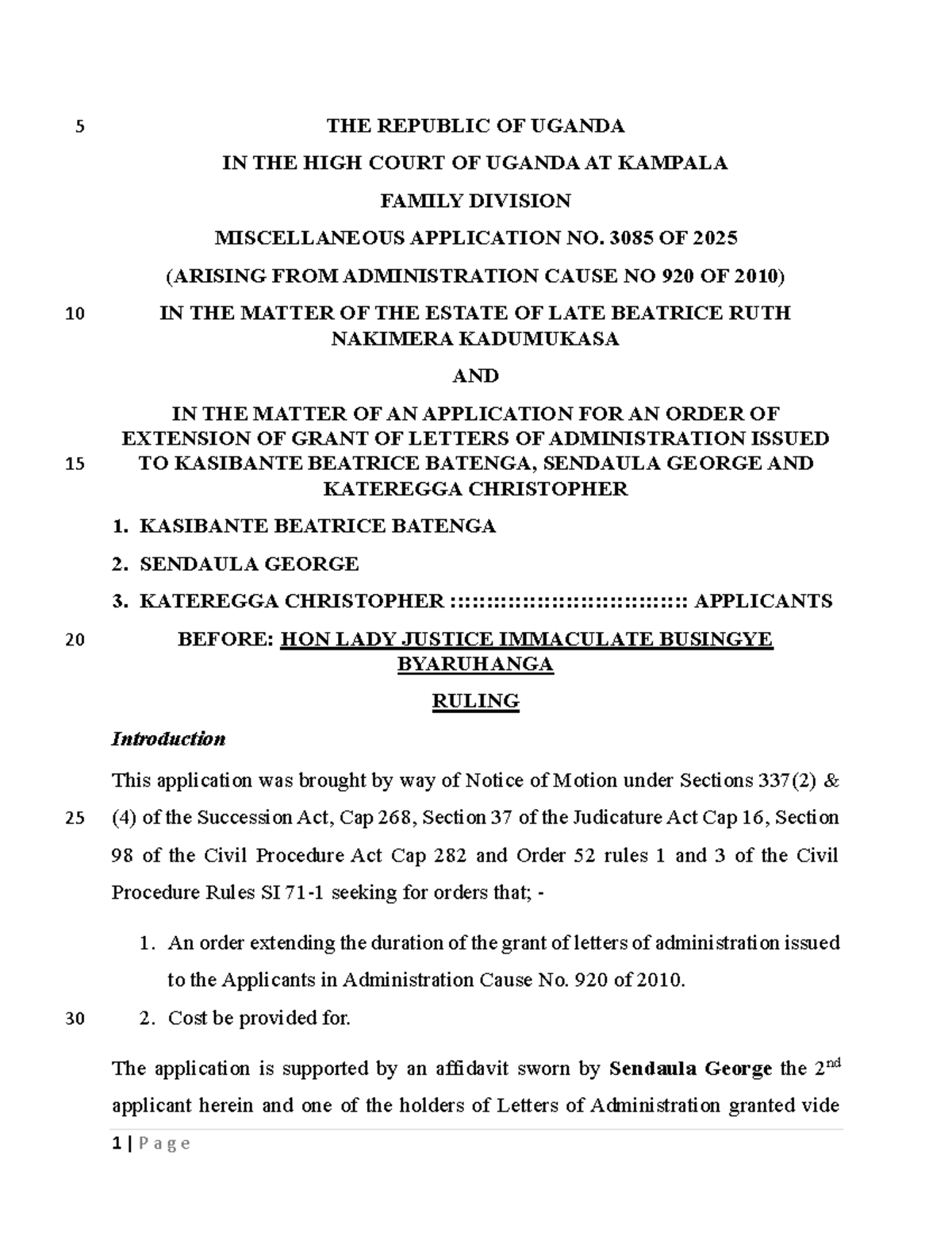 Application for Extension of Grant of Letters of Administration (MA ...