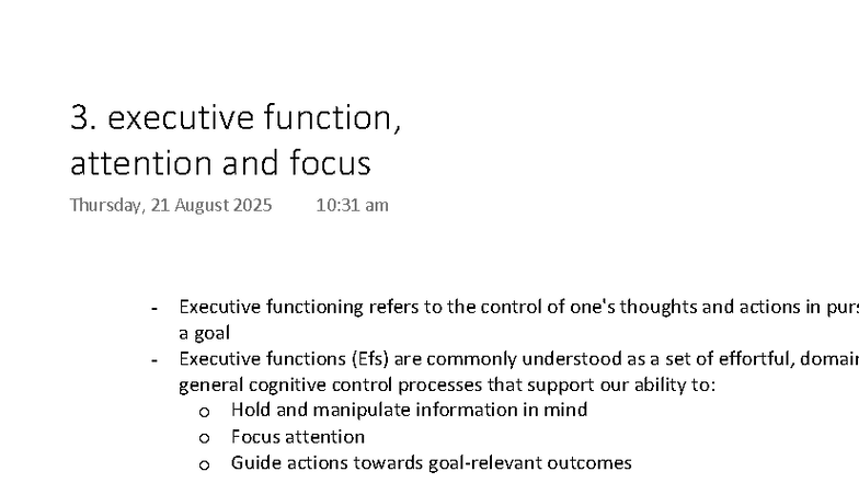 Psyc2000 Lecture: Executive Function, Attention & Focus Insights - Studocu