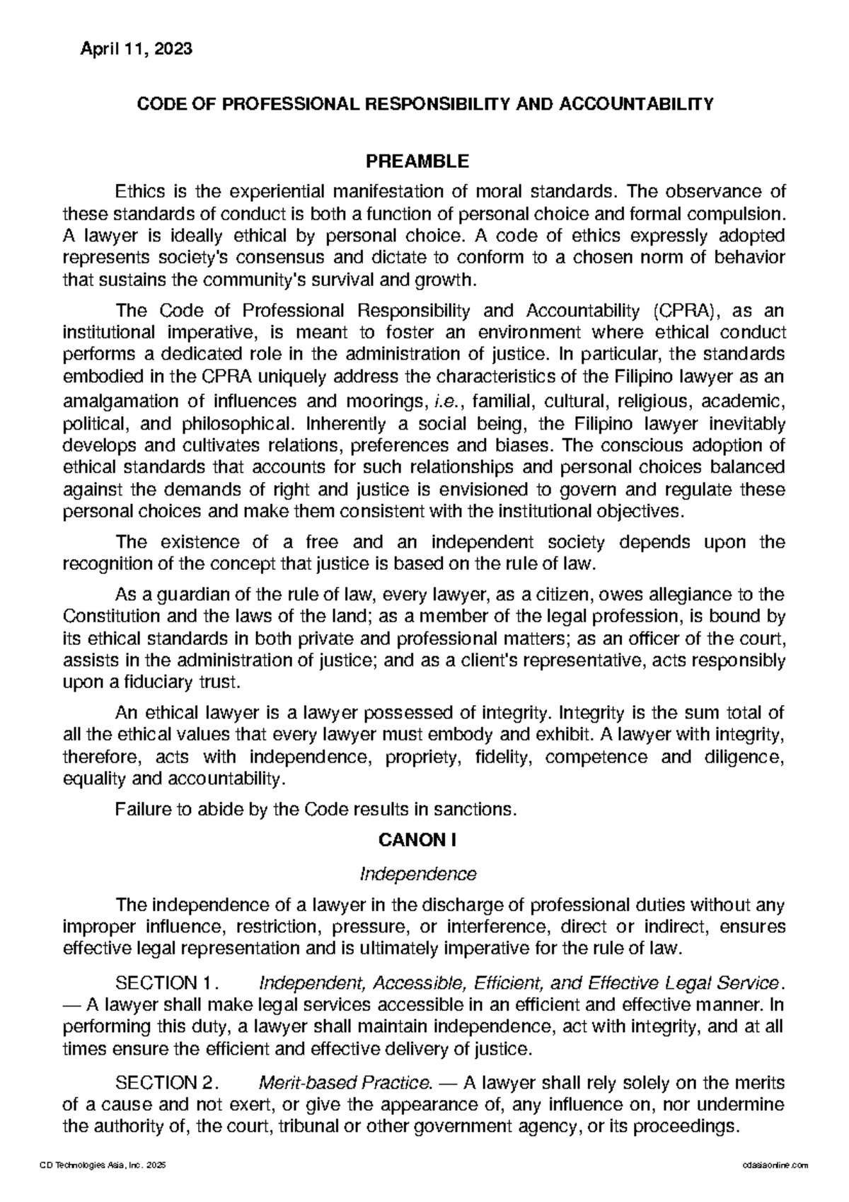 Code of Professional Responsibility and Accountability - April 11, 2023 ...