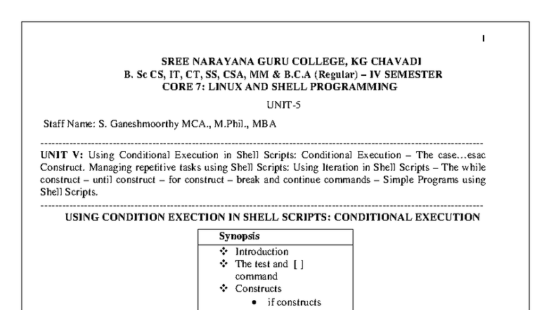UNIT 5 Linux final - SREE NARAYANA GURU COLLEGE, KG CHAVADI B. Sc CS ...