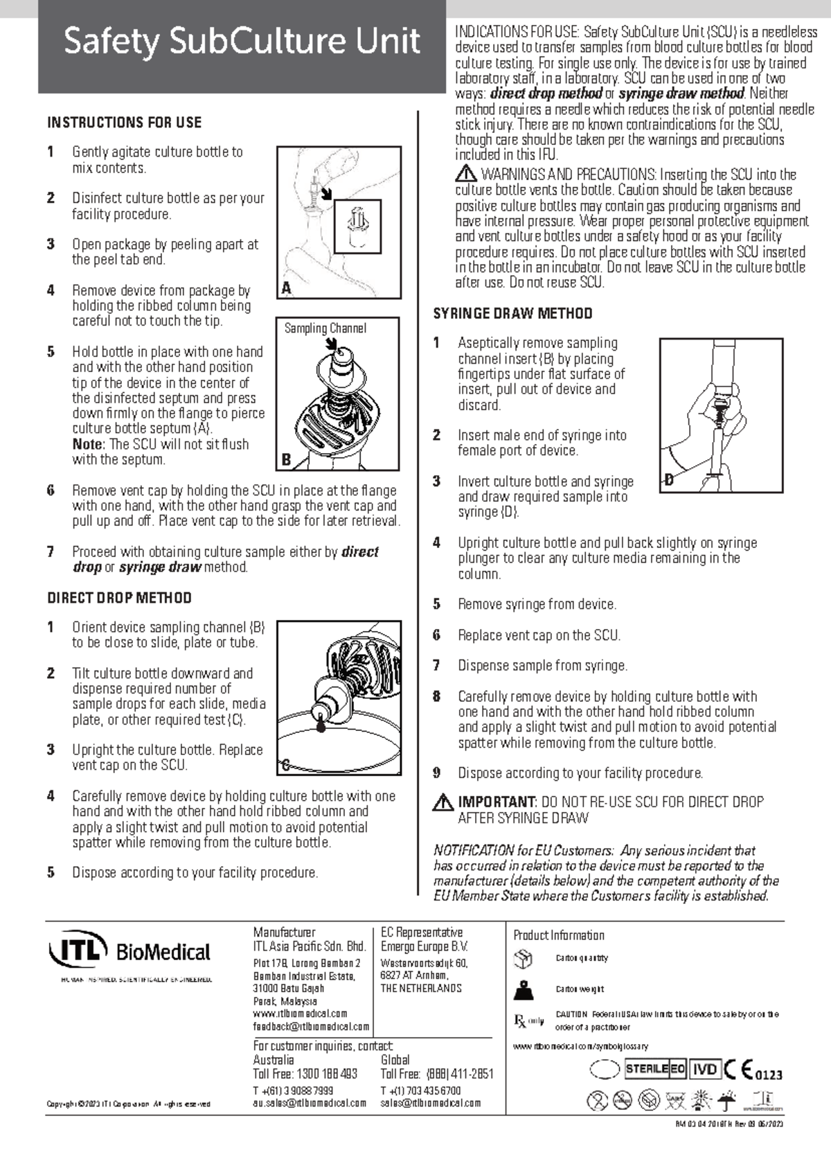 ITL Bio Medical SCU IFU: Safety SubCulture Unit Instructions - Studocu