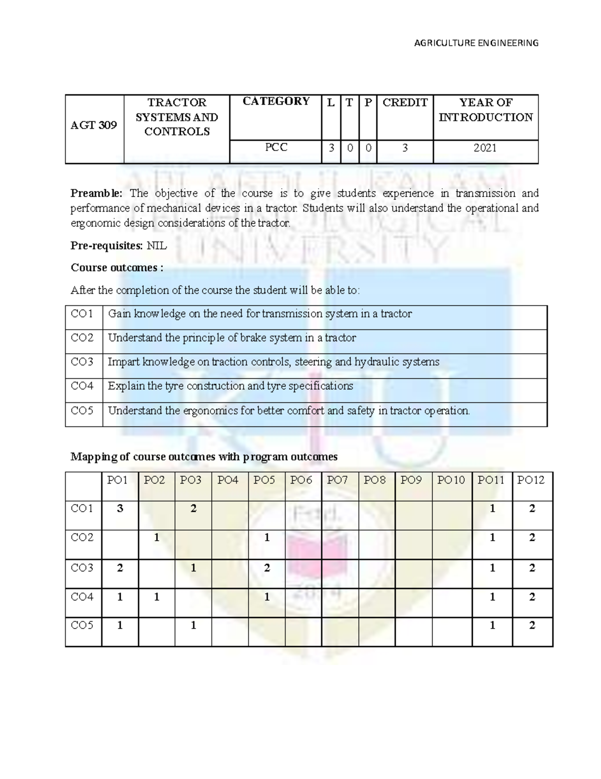 AGT 309: Tractor Systems and Controls - Comprehensive Course Guide ...