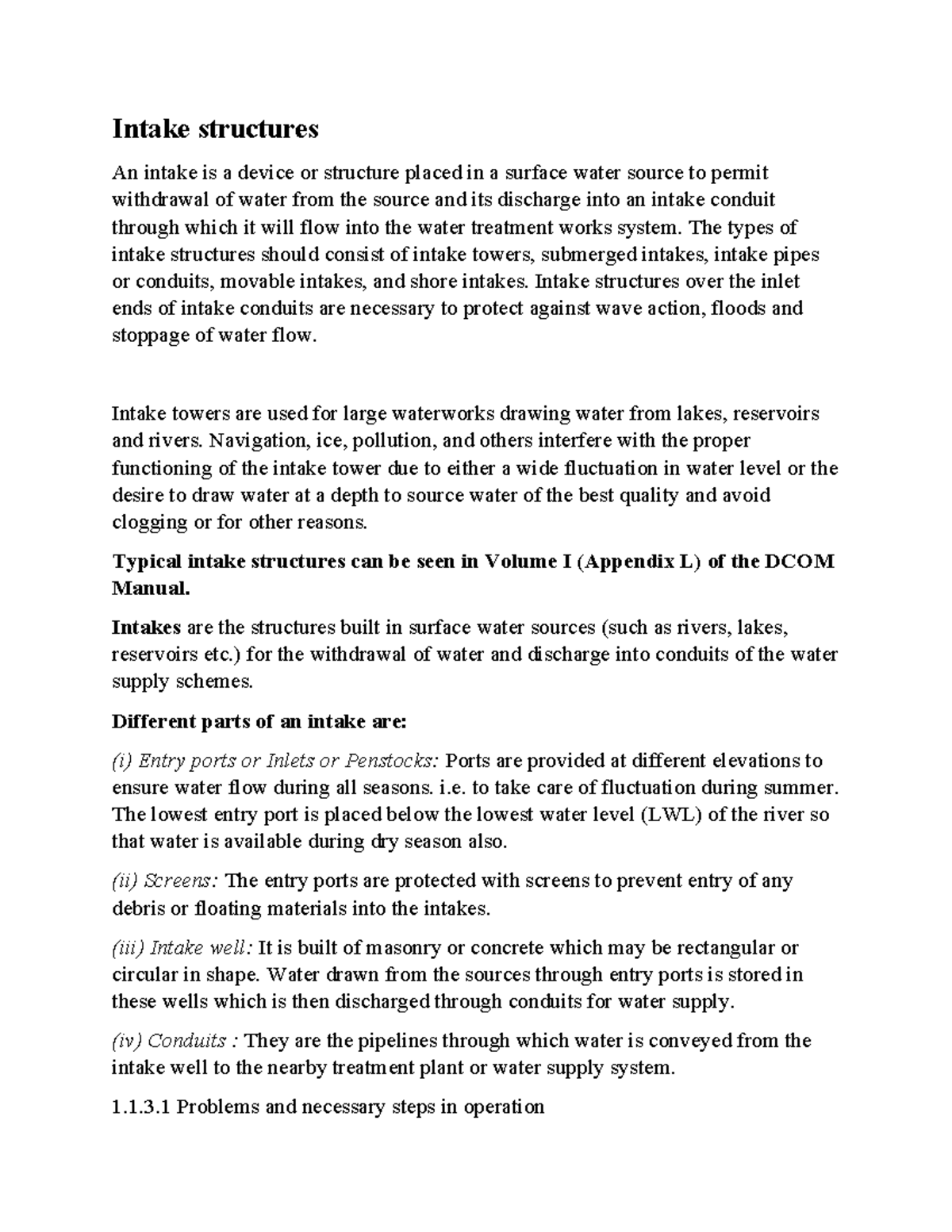 Water Supply 2: Understanding Intake Structures and Their Operations ...