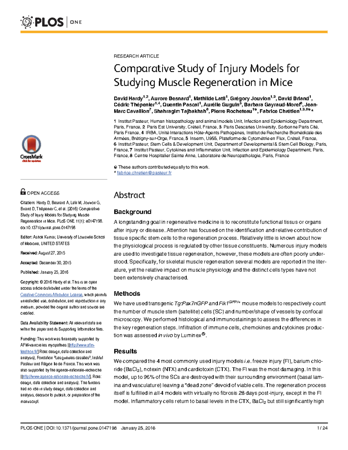 Comparative Study of Injury Models for Muscle Regeneration in Mice ...