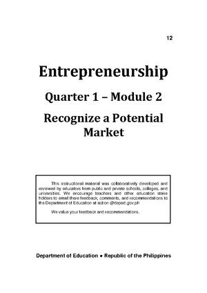 Entrep 12 Q1 M1 Introduction-TO- Entrepreneurship - Quarter 1 — Module ...