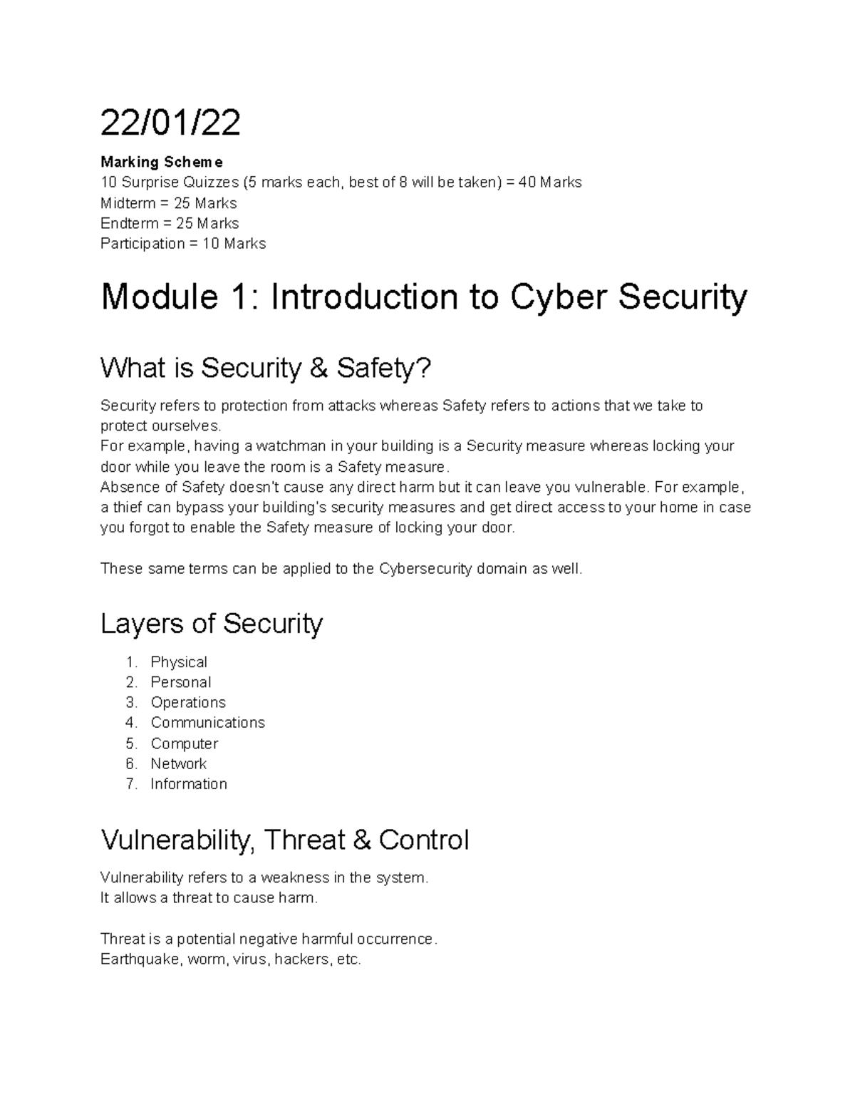 Cyber Security Module 1: Marking Scheme & Key Concepts (CY) - Studocu