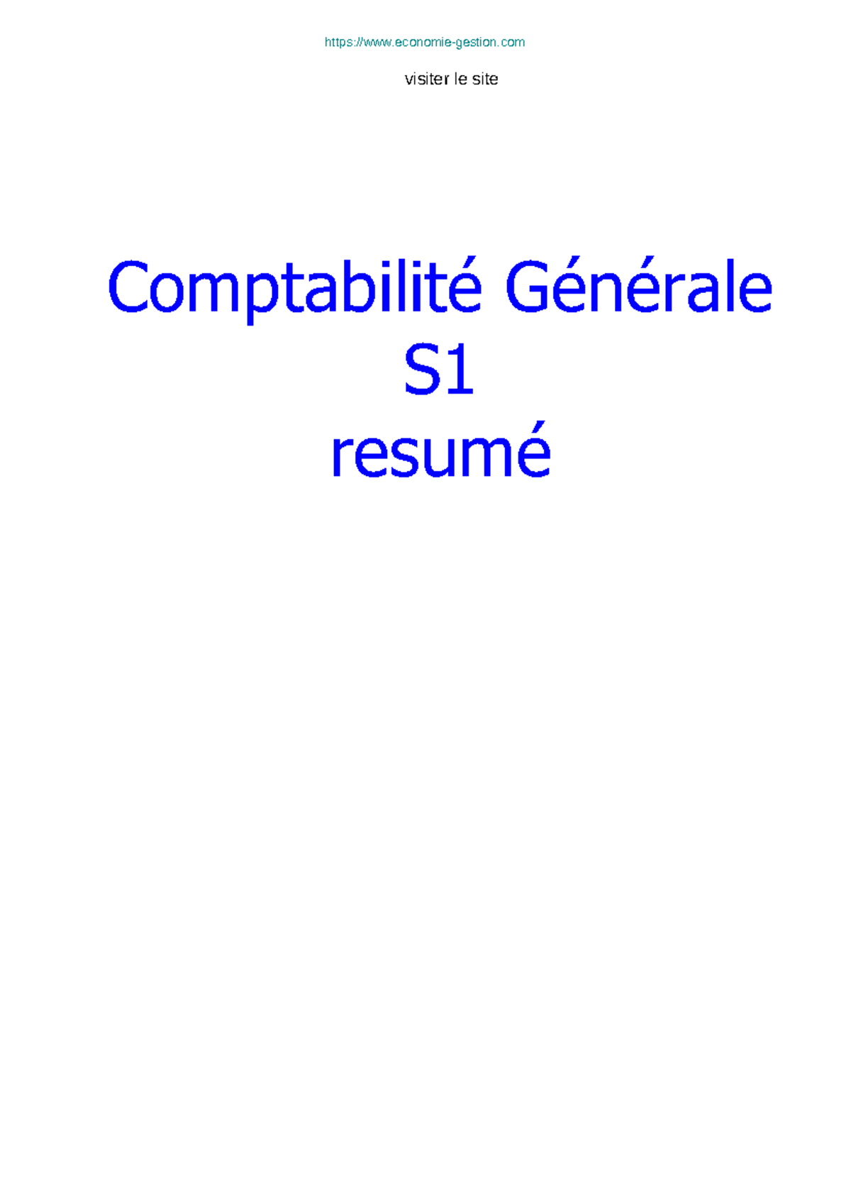 Résumé de Comptabilité Générale S1 : Les États de Synthèse et Le Bilan ...