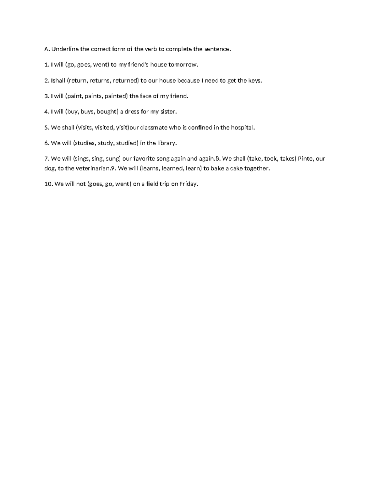 A. Underline th-WPS Office - A. Underline the correct form of the verb ...